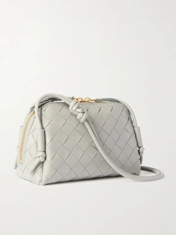 Bottega Veneta Concert Pouch Intrecciato Leather Shoulder Bag - Gray