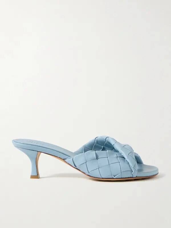 Bottega Veneta Blink Intrecciato Leather Mules - Blue
