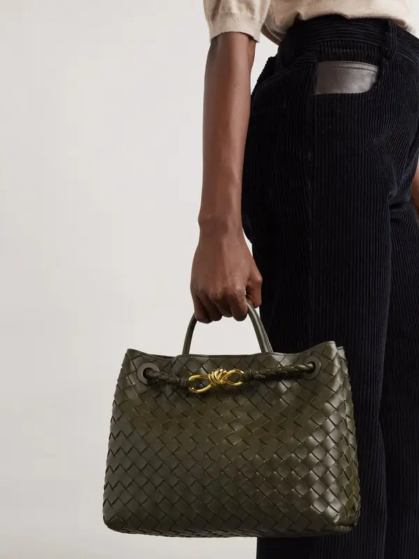 Bottega Veneta Andiamo Medium Embellished Intrecciato Leather Shoulder Bag - Green
