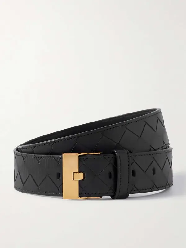 Bottega Veneta Intrecciato Leather Belt - Black