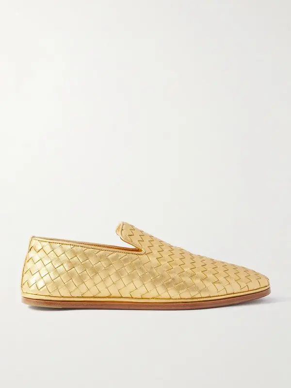 Bottega Veneta Sunday Intrecciato Leather Loafers - Gold