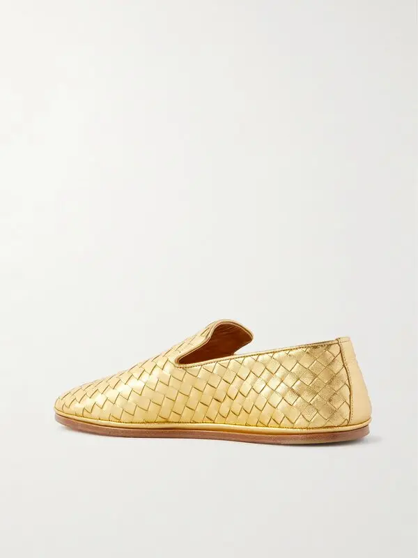 Bottega Veneta Sunday Intrecciato Leather Loafers - Gold