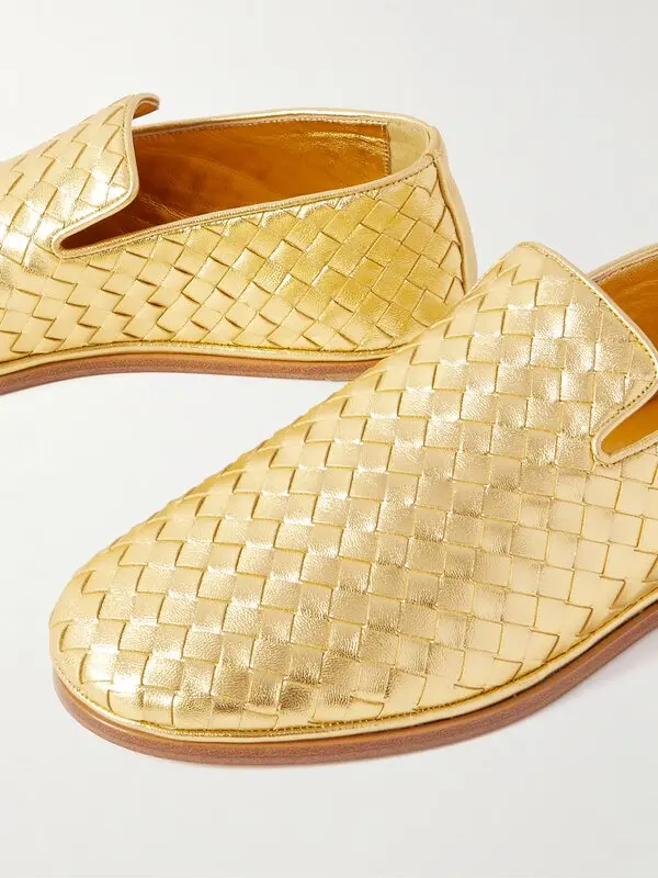 Bottega Veneta Sunday Intrecciato Leather Loafers - Gold