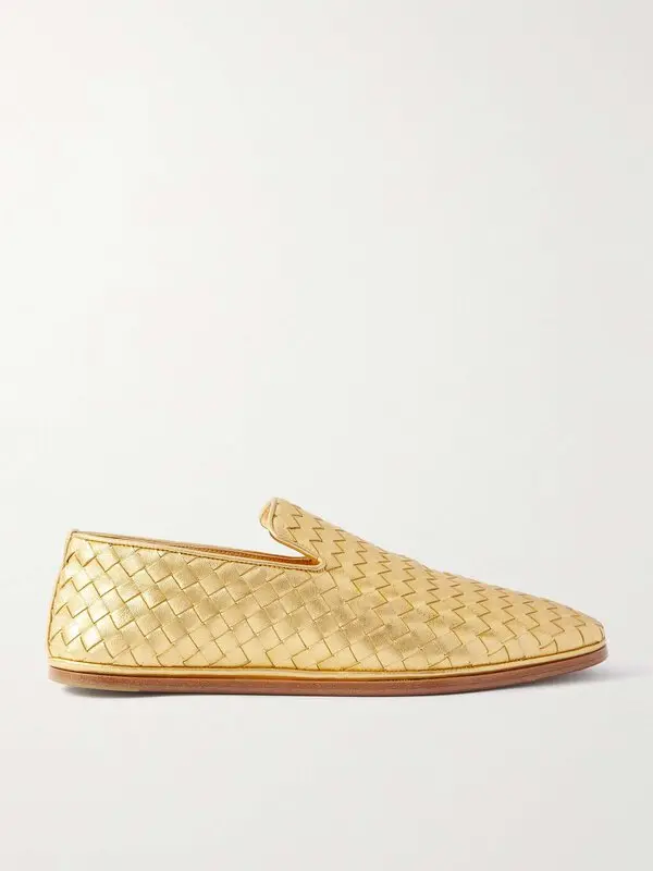 Bottega Veneta Sunday Intrecciato Leather Loafers - Gold