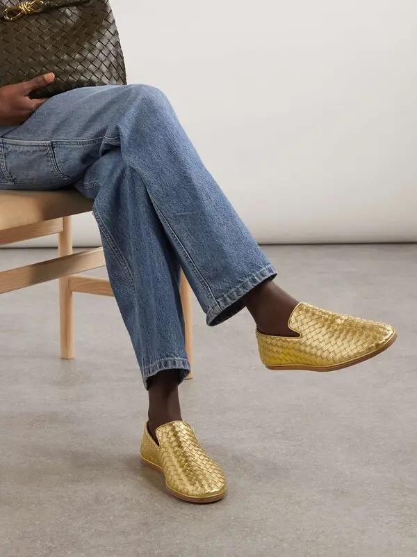 Bottega Veneta Sunday Intrecciato Leather Loafers - Gold