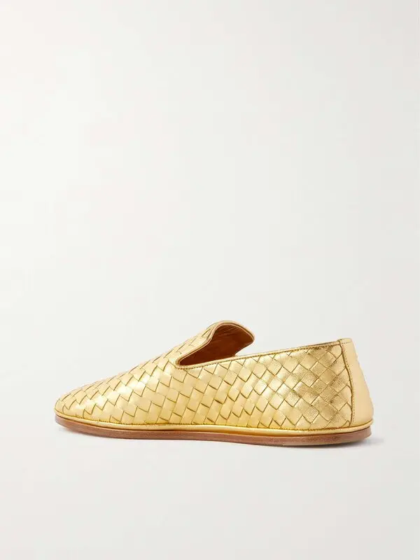 Bottega Veneta Sunday Intrecciato Leather Loafers - Gold