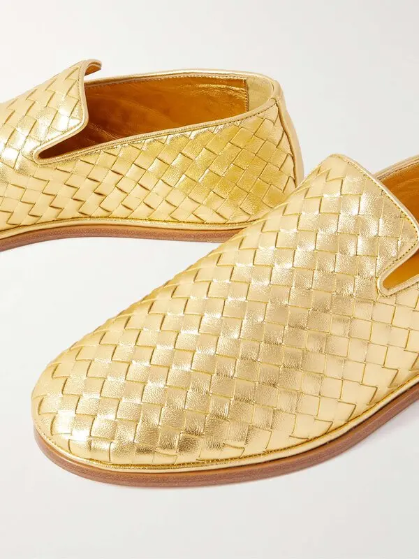 Bottega Veneta Sunday Intrecciato Leather Loafers - Gold
