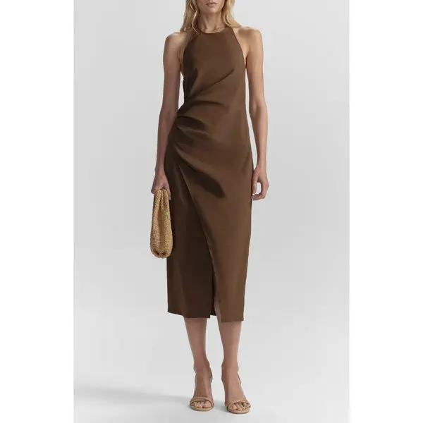 A.L.C. Sylvie Linen-blend Maxi Halter Dress - Milk Chocolate