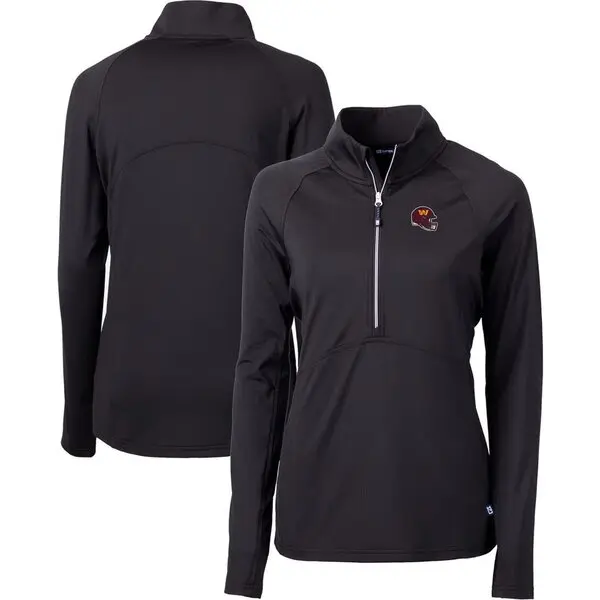 Cutter & Buck Washington Commanders Helmet Logo Adapt Eco Knit Stretch Recycled Half-zip Pullover Top - Black