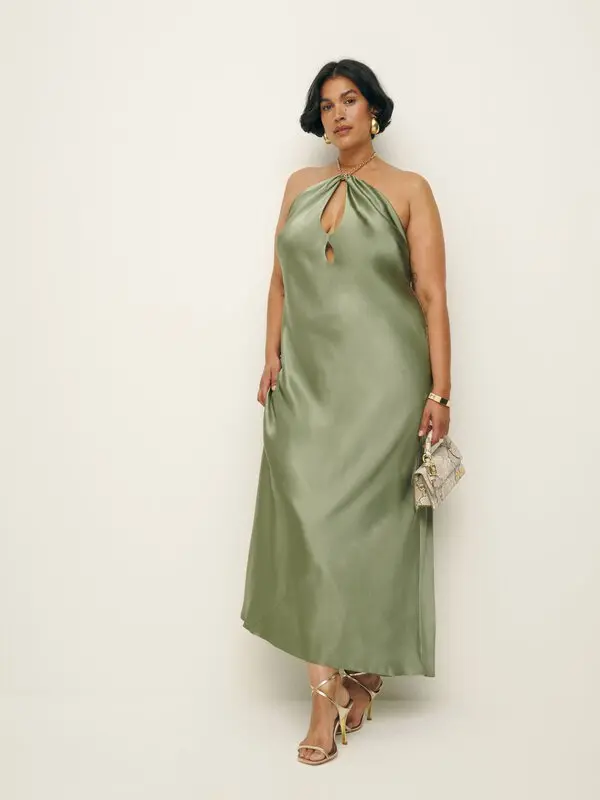 artichoke bridesmaid dresses Zapaka Women Grey Green Printed Flower Bridesmaid Dress with Slit Square Neck Chiffon Wedding Guest Dress, Grey Green / US2