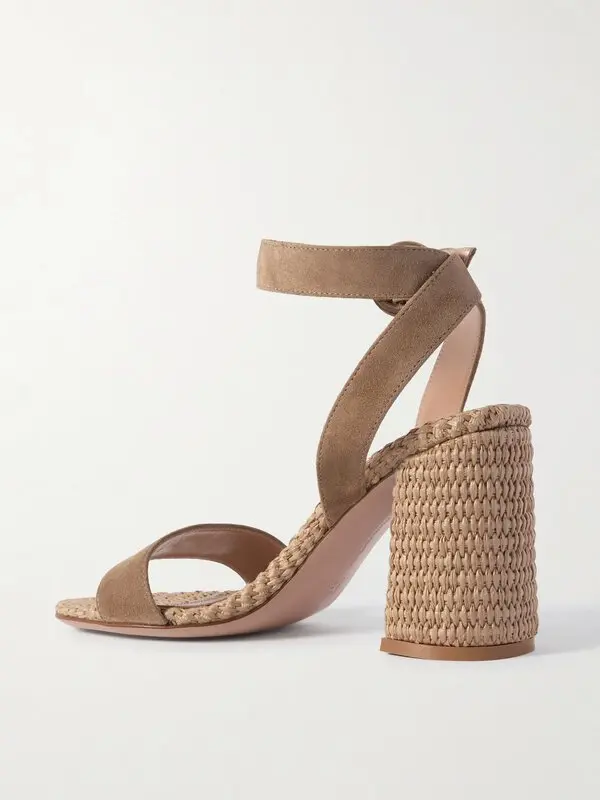 GIANVITO ROSSI Luana 85 Suede And Raffia Sandals - Neutrals
