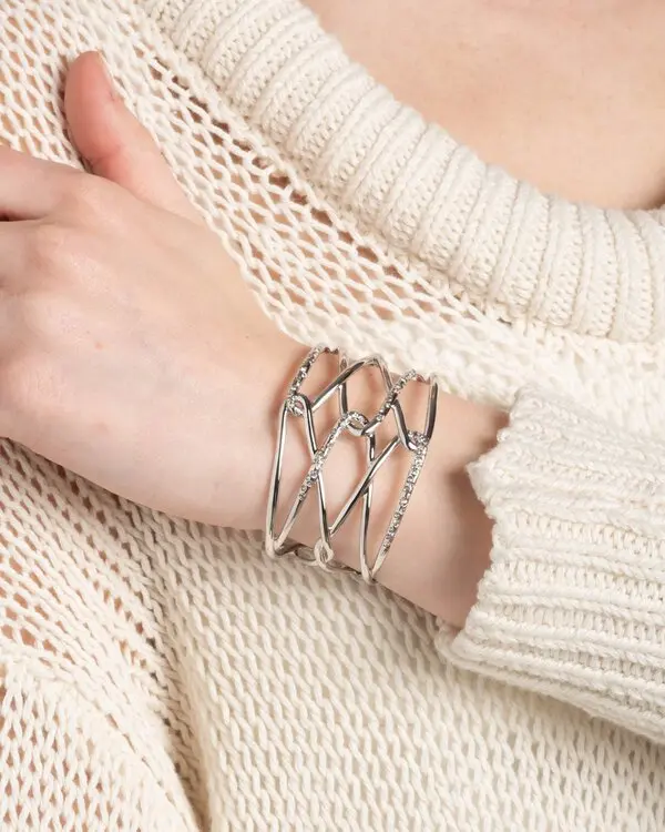 Alexis Bittar Lattice Crystal Cuff Bracelet - Silver