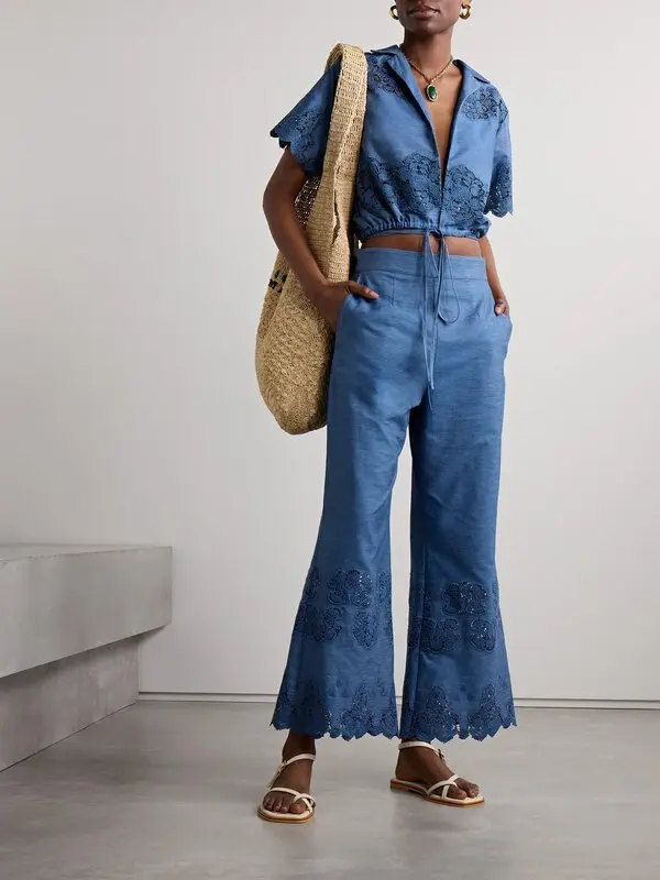 Miguelina Alegra Lace-trimmed Flared Pants