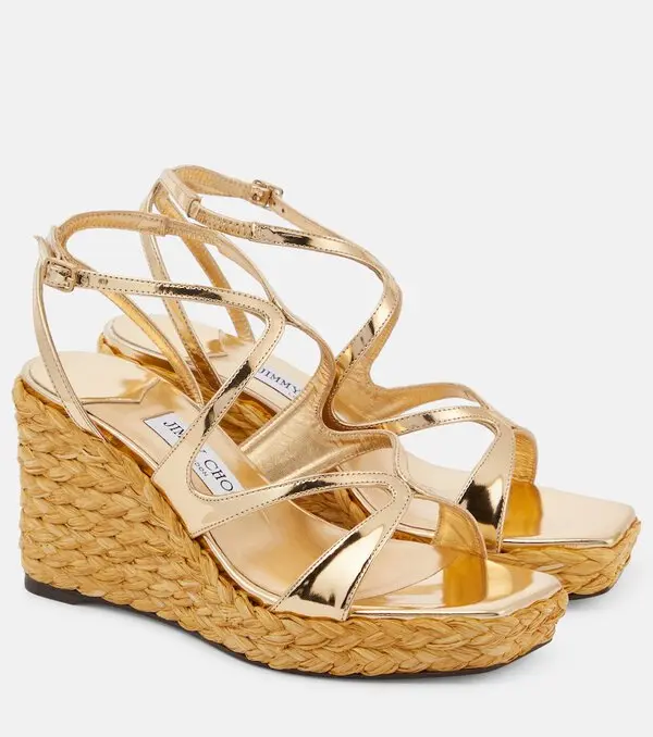 JIMMY CHOO Ayla Metallic Leather Espadrille Wedges - Gold