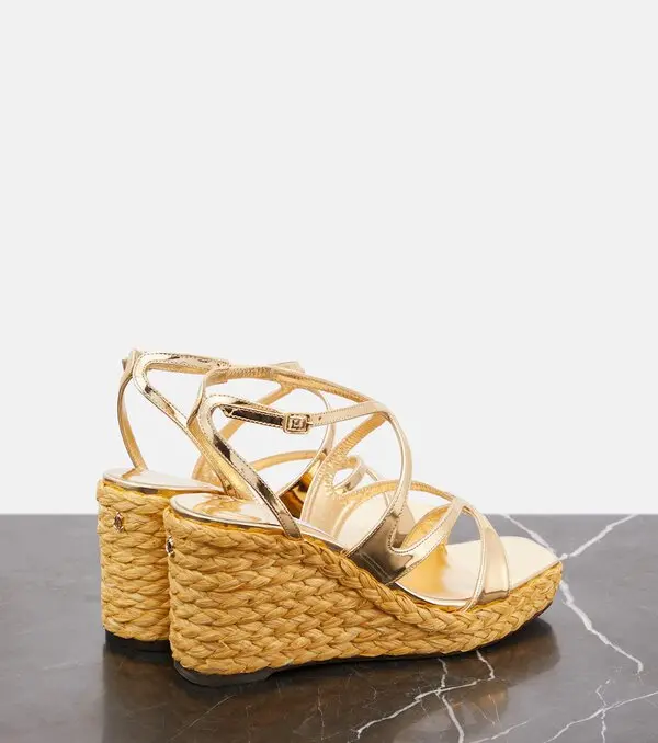 JIMMY CHOO Ayla Metallic Leather Espadrille Wedges - Gold
