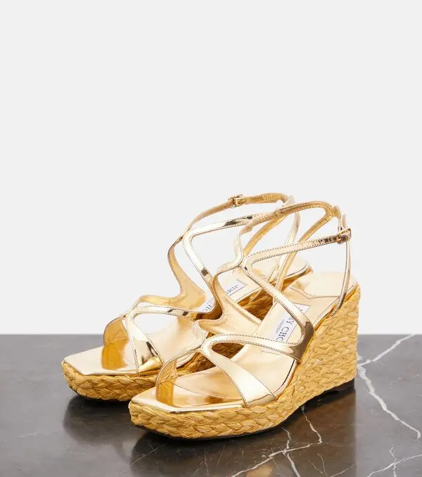JIMMY CHOO Ayla Metallic Leather Espadrille Wedges - Gold