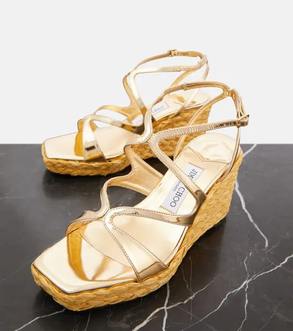 JIMMY CHOO Ayla Metallic Leather Espadrille Wedges