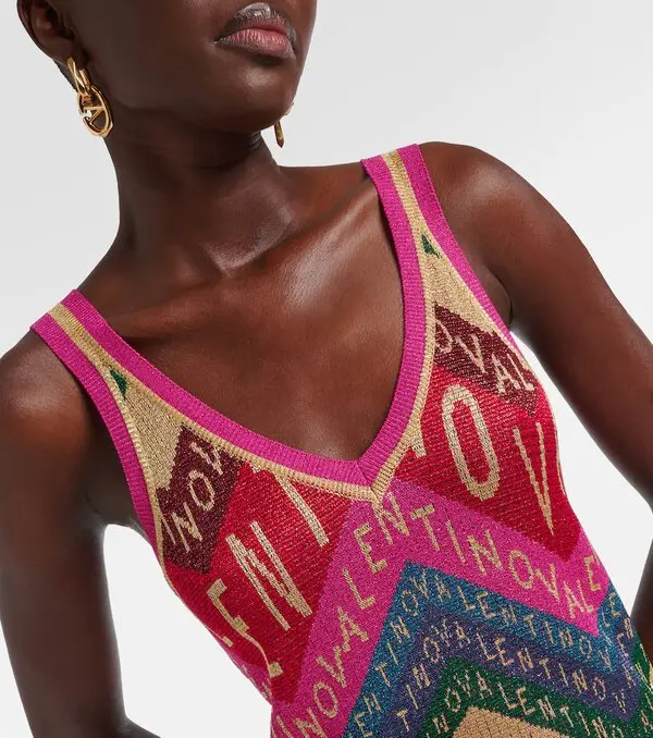 Valentino Garavani Chevron Lamé Midi Dress