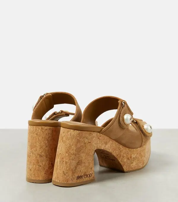 JIMMY CHOO Fayence 95 Platform Mules - Beige