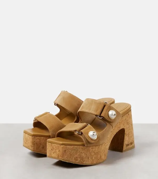 JIMMY CHOO Fayence 95 Platform Mules - Beige