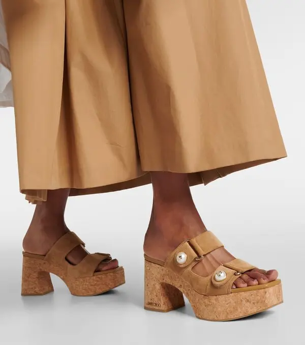 JIMMY CHOO Fayence 95 Platform Mules - Beige