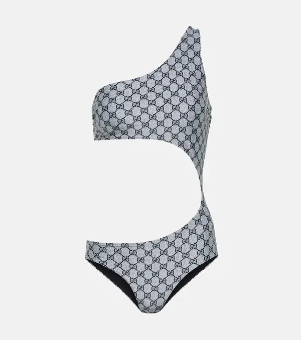 Gucci Gg Monogram Cutout One-shoulder Swimsuit - Blue