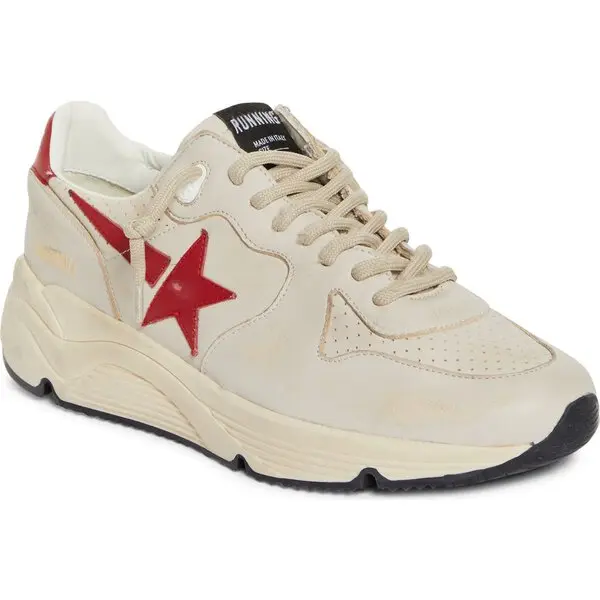 GOLDEN GOOSE Running Sole Leather Sneakers - Grey/red