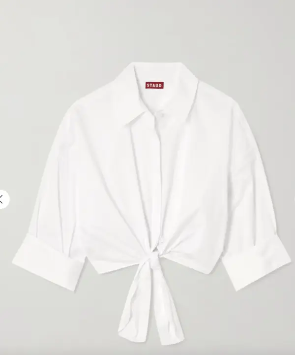 Staud Lisa Knotted Cotton Poplin Shirt