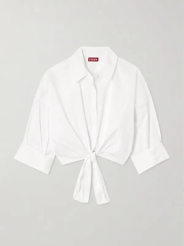 Staud Lisa Knotted Cotton Poplin Shirt