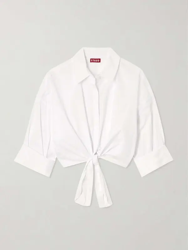 Staud Lisa Knotted Cotton Poplin Shirt