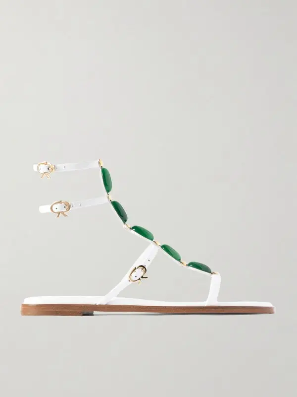 GIANVITO ROSSI Shanti Embellished Leather Sandals - White