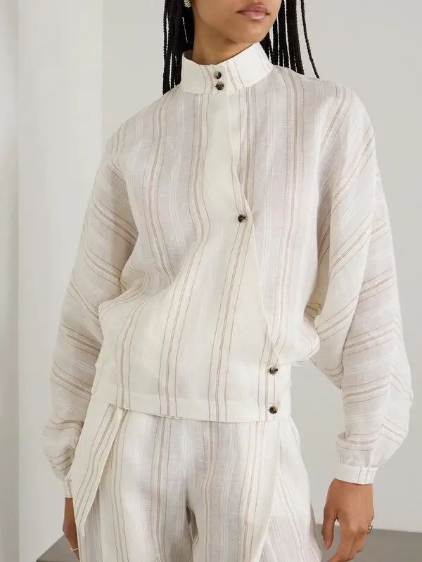 Loro Piana Shay Striped Linen Blouse