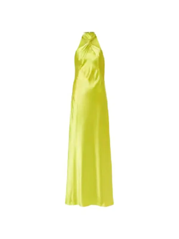 Galvan Portico Halterneck Satin Gown - Green