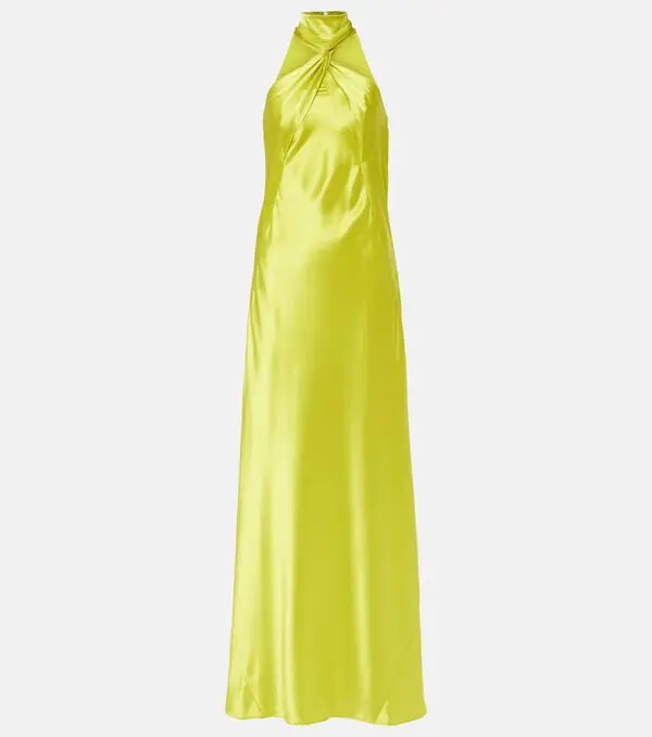 Galvan Portico Halterneck Satin Gown - Green