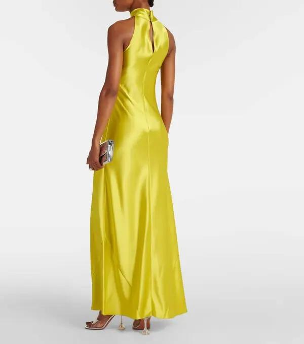 Galvan Portico Halterneck Satin Gown - Green