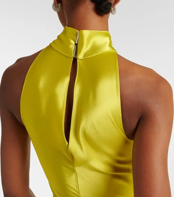 Galvan Portico Halterneck Satin Gown - Green