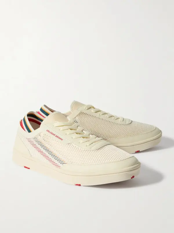 Orlebar Brown Larson Striped Mesh And Canvas Sneakers - White