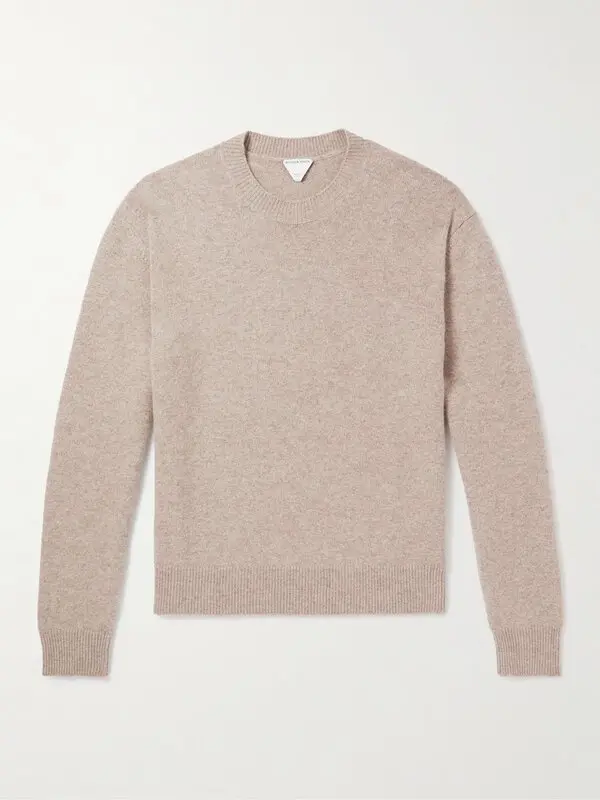 Bottega Veneta Intrecciato Leather-trimmed Cashmere-blend Sweater - Neutrals