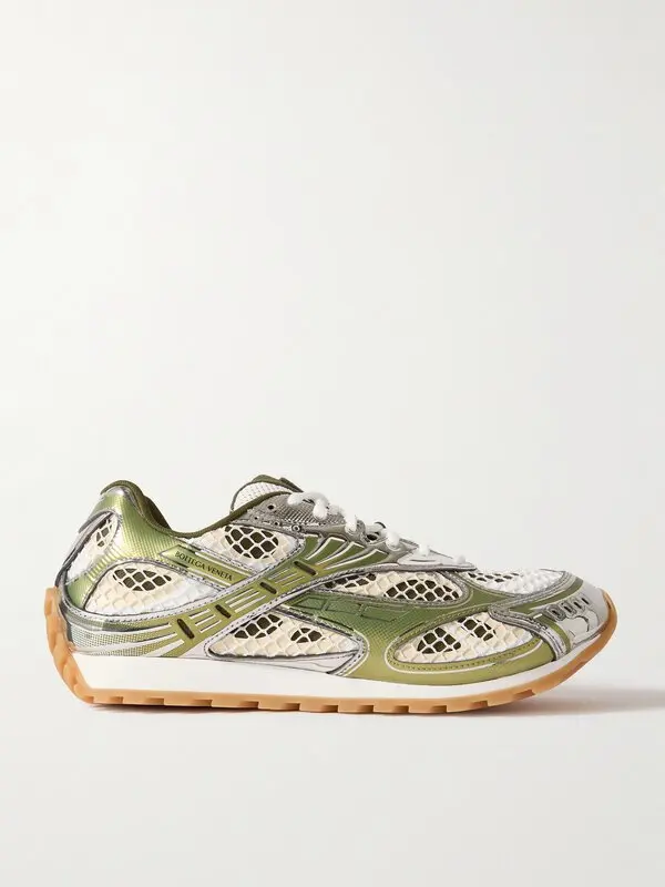 Bottega Veneta Orbit Metallic Rubber And Mesh Sneakers - Green