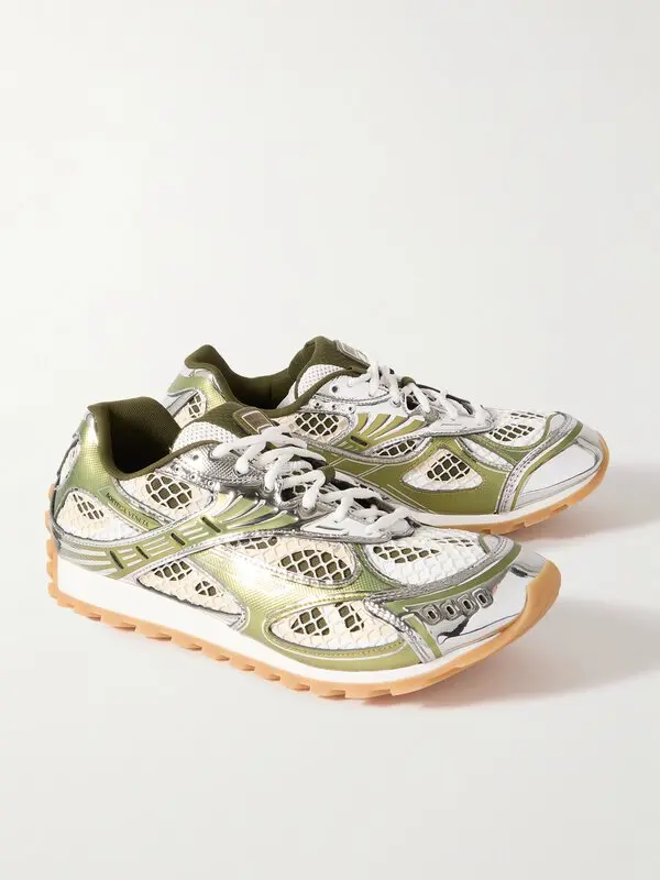 Bottega Veneta Orbit Metallic Rubber And Mesh Sneakers - Green