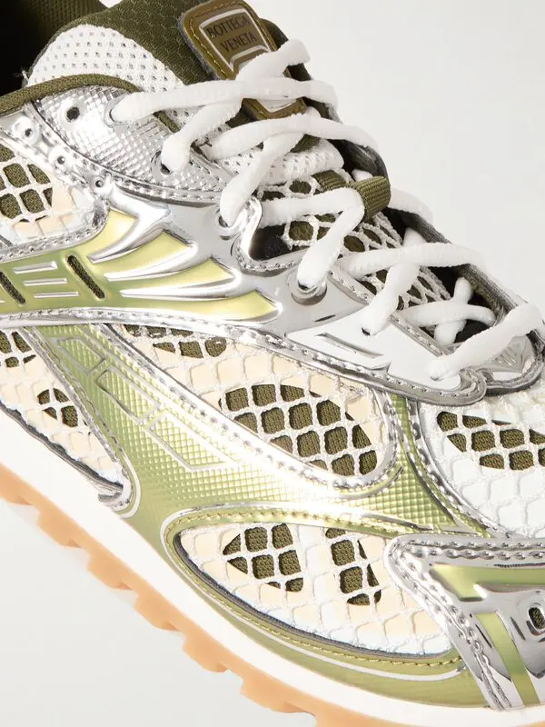Bottega Veneta Orbit Metallic Rubber And Mesh Sneakers - Green