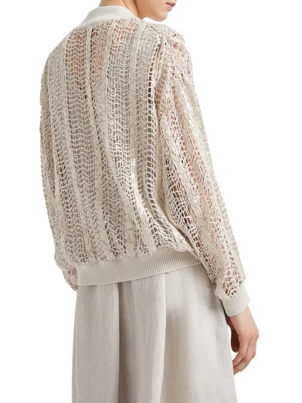 Brunello Cucinelli Dazzling Striped Net Embroidery Bomber Jacket