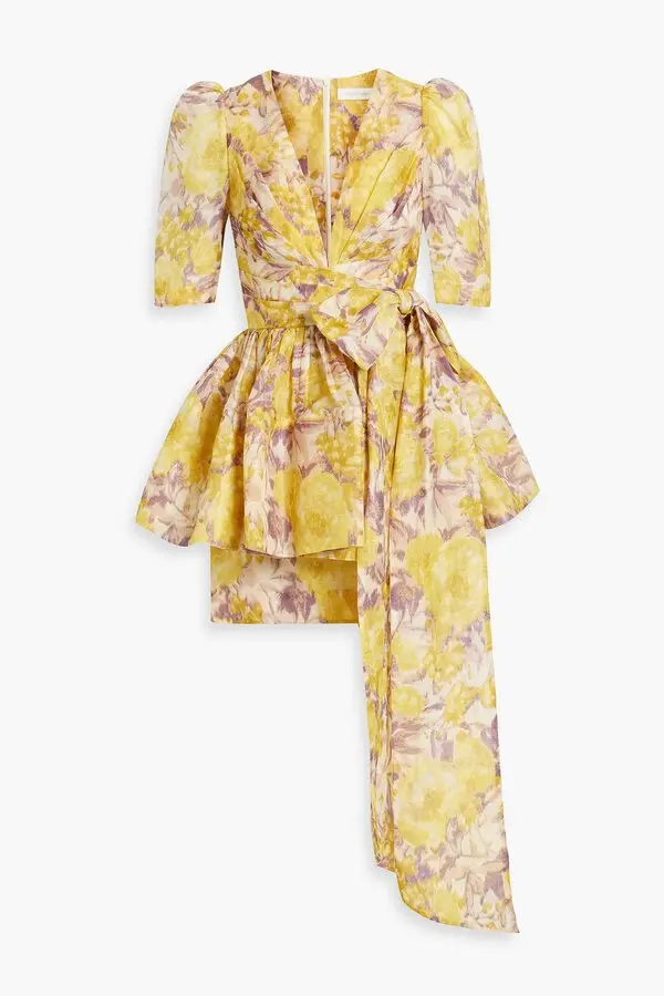 Zimmermann Floral Print Linen And Silk-blend Mini Dress With Bow