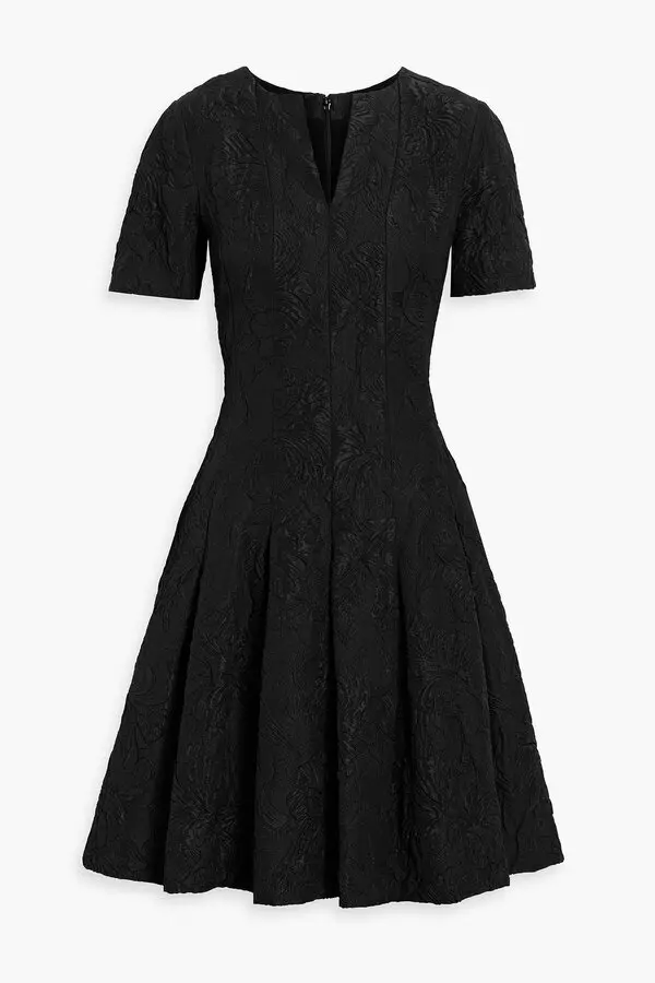 Oscar De La Renta Pleated Satin Cloqué Mini Dress