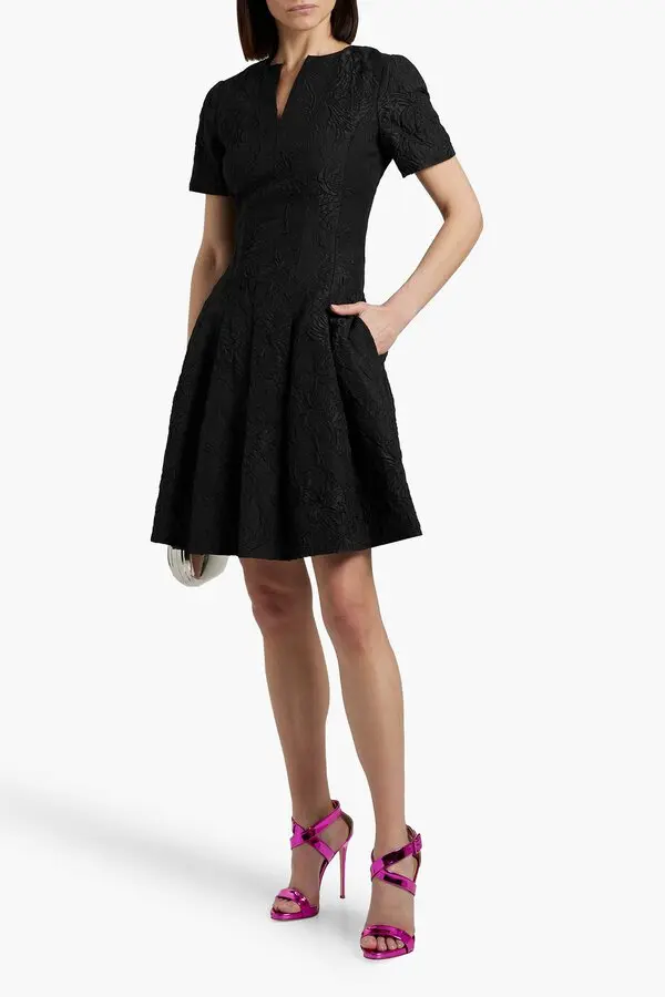 Oscar De La Renta Pleated Satin Cloqué Mini Dress