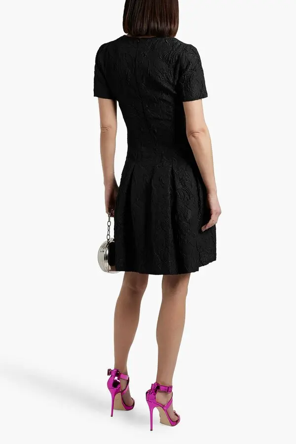 Oscar De La Renta Pleated Satin Cloqué Mini Dress