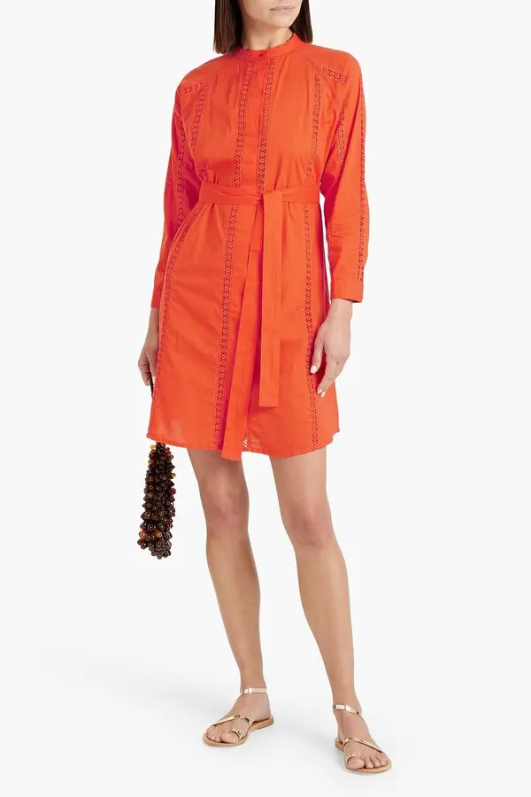 melissa odabash shirt dress Melissa Odabash Emily Crochet-Trimmed Mini Shirt Dress In Orange - 65% Off