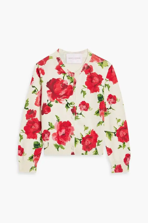 Carolina Herrera Floral-print Silk And Cotton-blend Cardigan