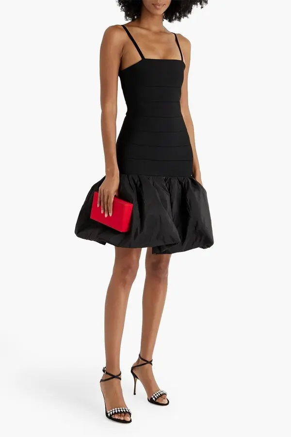 Carolina Herrera Gathered Faille-paneled Stretch-knit Mini Dress