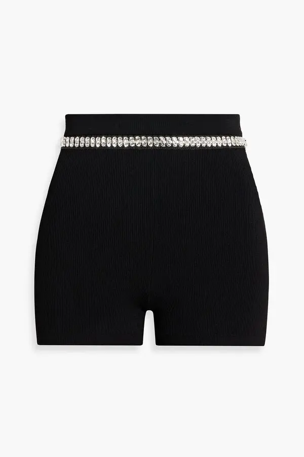 Rabanne Crystal-embellished Ribbed-knit Shorts